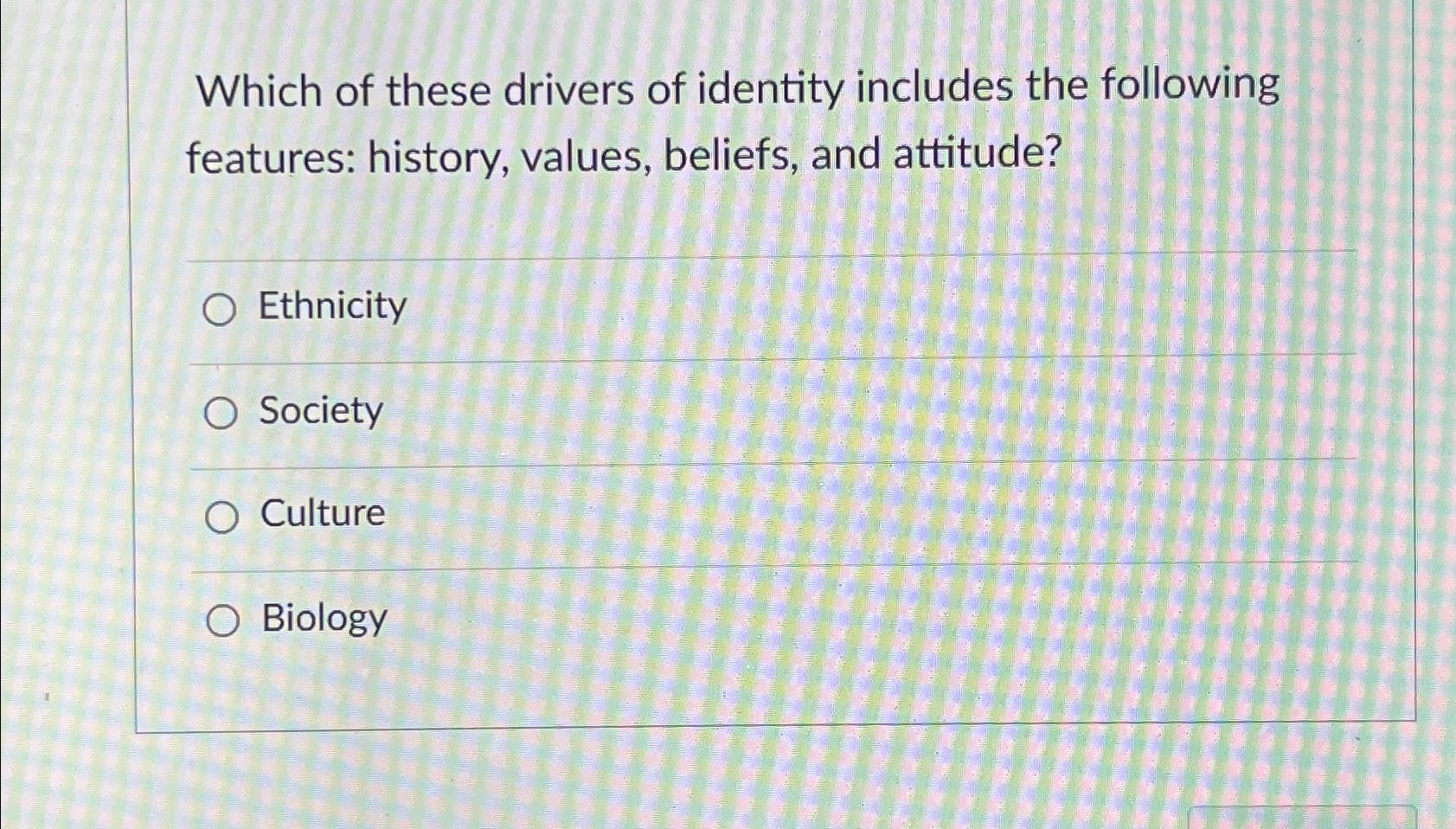 Solved Which of these drivers of identity includes the | Chegg.com