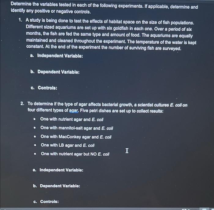 Solved Determine the variables tested in each of the | Chegg.com