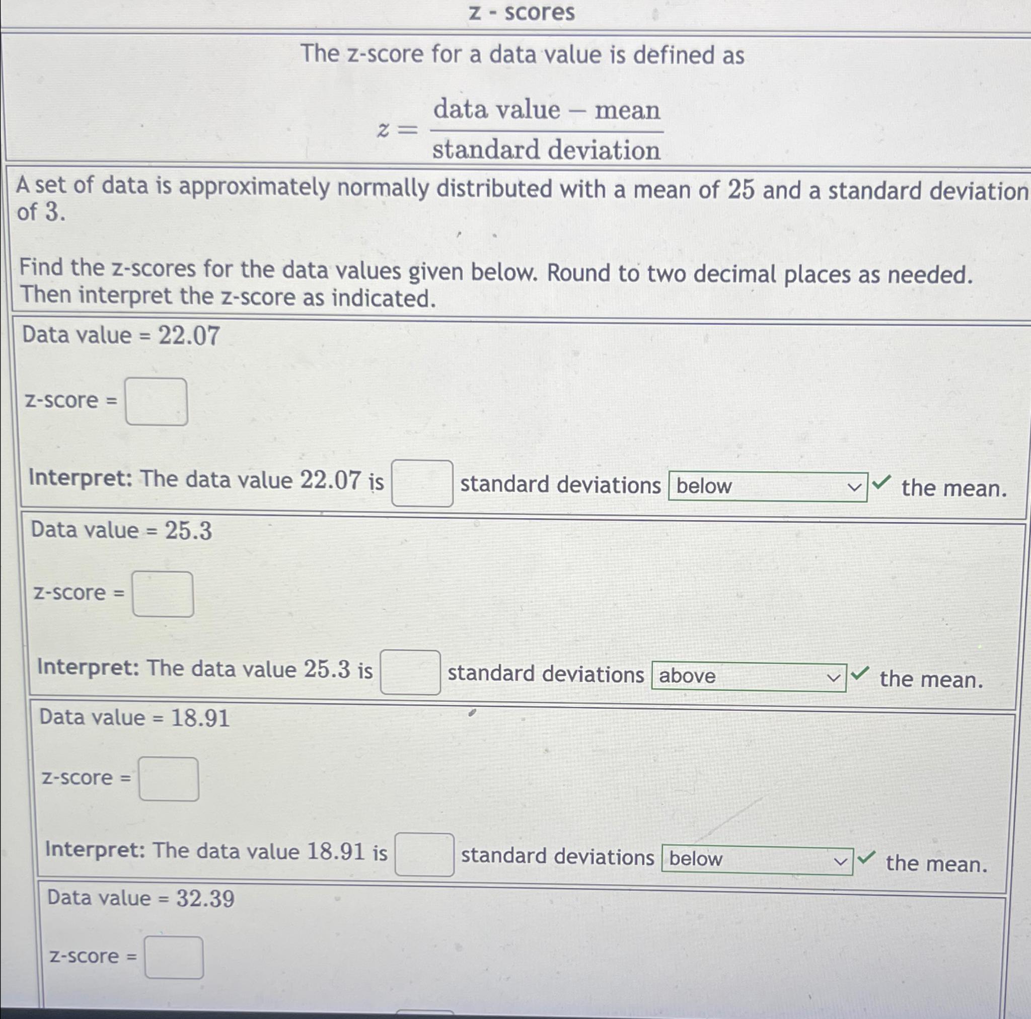 Solved z - ﻿scoresThe z-score for a data value is defined | Chegg.com