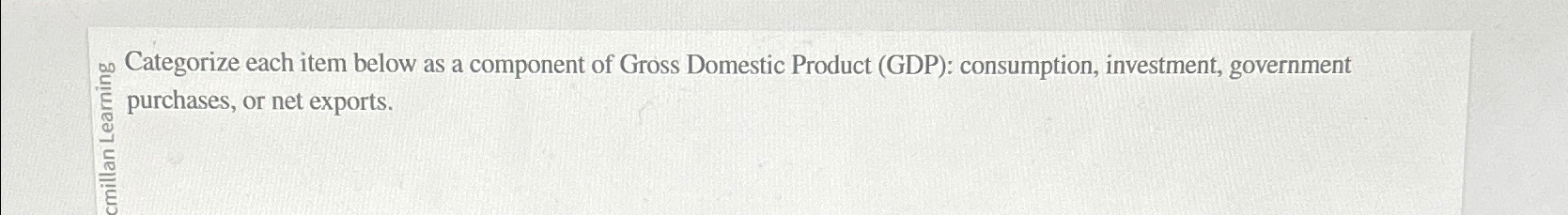 Solved ∞Categorize each item below as a component of Gross | Chegg.com