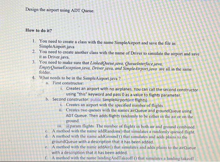 Solved Design and implement a small airport with one runway. | Chegg.com