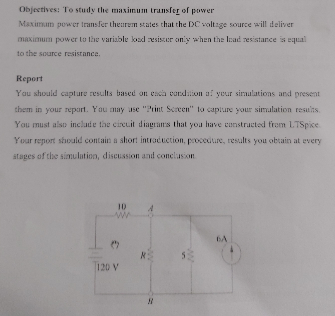 Solved Objectives: To study the maximum transfer of | Chegg.com