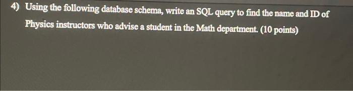 Solved 4) Using the following database schema, write an SQL | Chegg.com