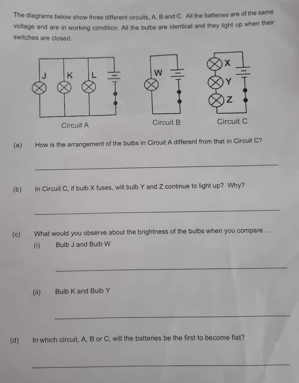 Solved The diagrams below show three different circuits, A, | Chegg.com