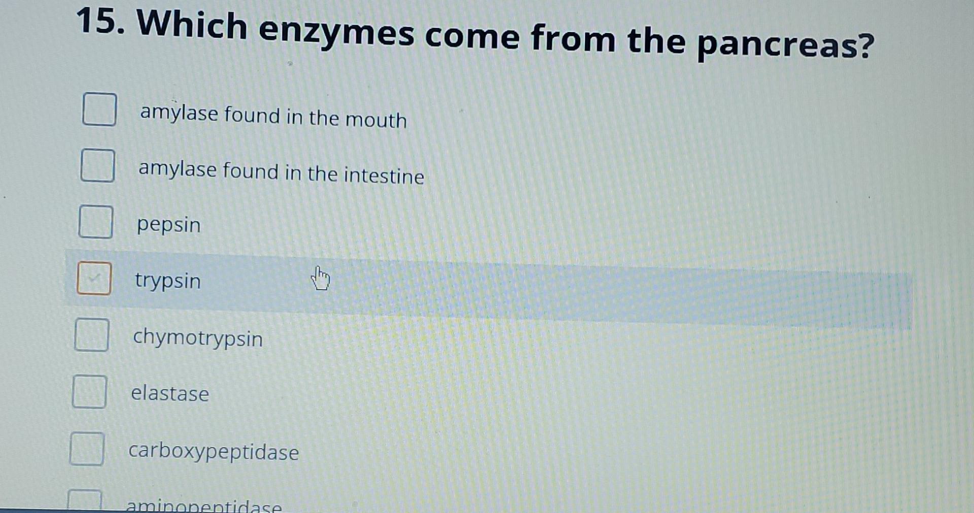 Solved Which enzymes come from the pancreas?amylase found in | Chegg.com