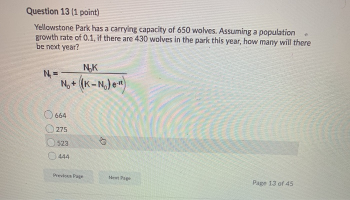 Solved Question 13 (1 point) Yellowstone Park has a carrying | Chegg.com