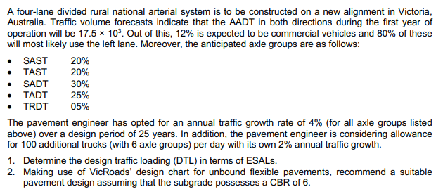 Solved A four-lane divided rural national arterial system is | Chegg.com