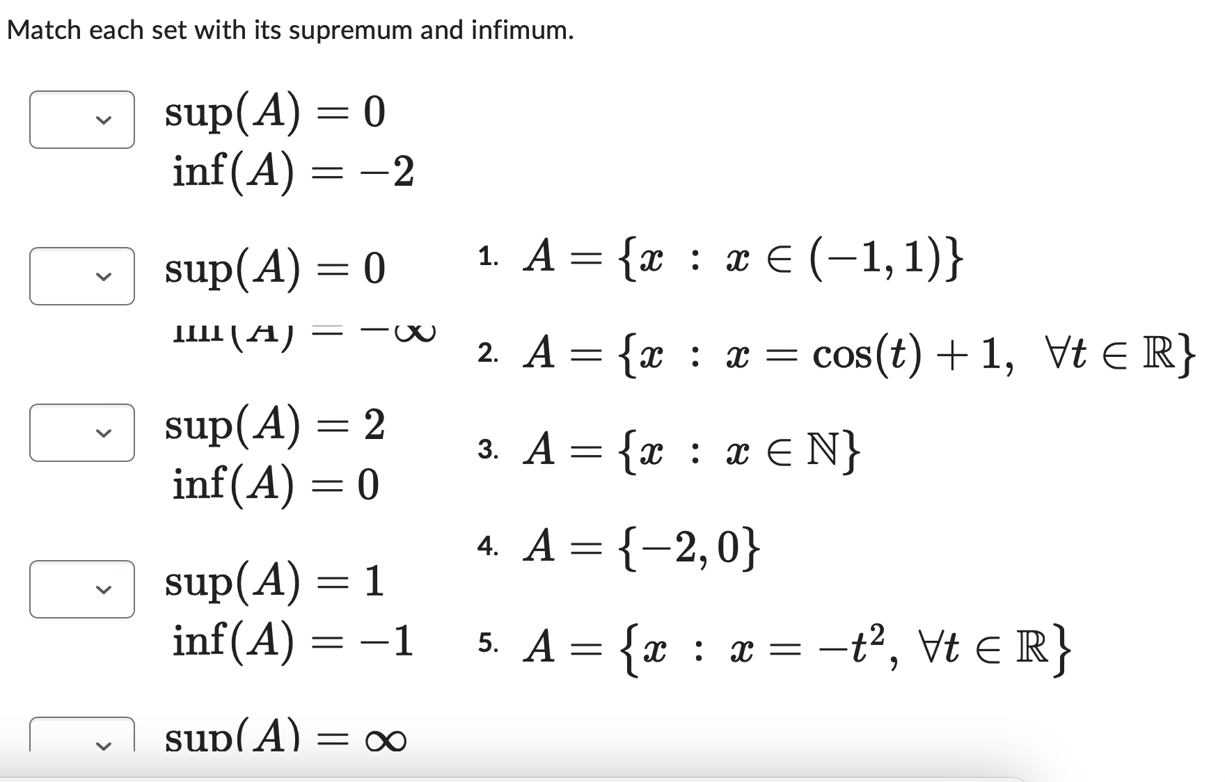 Solved Match each set with its supremum and | Chegg.com