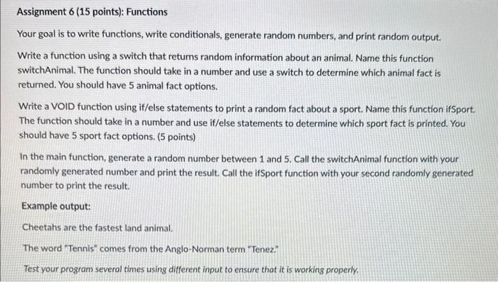 Solved Assignment 6 (15 points): Functions Your goal is to | Chegg.com
