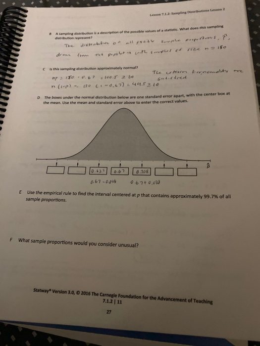 Solved Lesson 7.1.2 Sampling Distributions Lesson 2 B A | Chegg.com