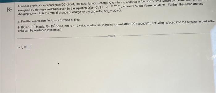 Solved In a series resistance-capacitance DC circuit, the | Chegg.com