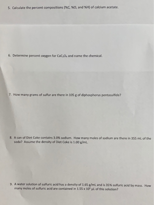 Solved 5. Calculate the percent compositions (%C, %0, and | Chegg.com