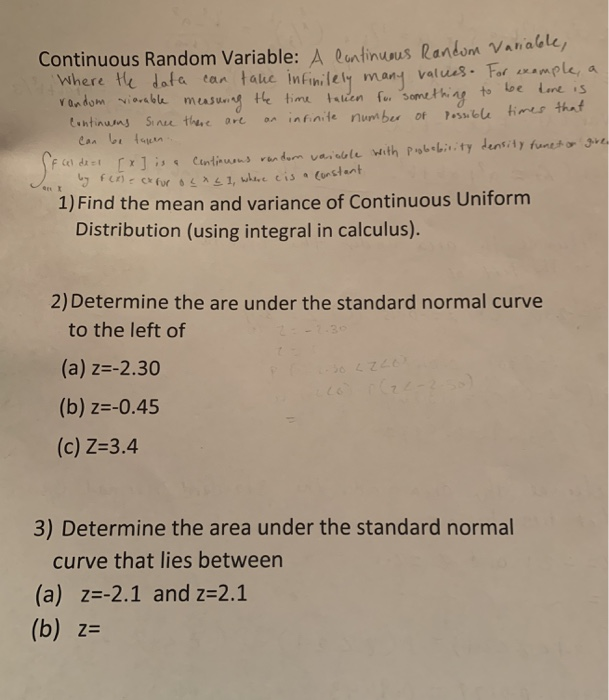 Solved continuous random variableit may | Chegg.com