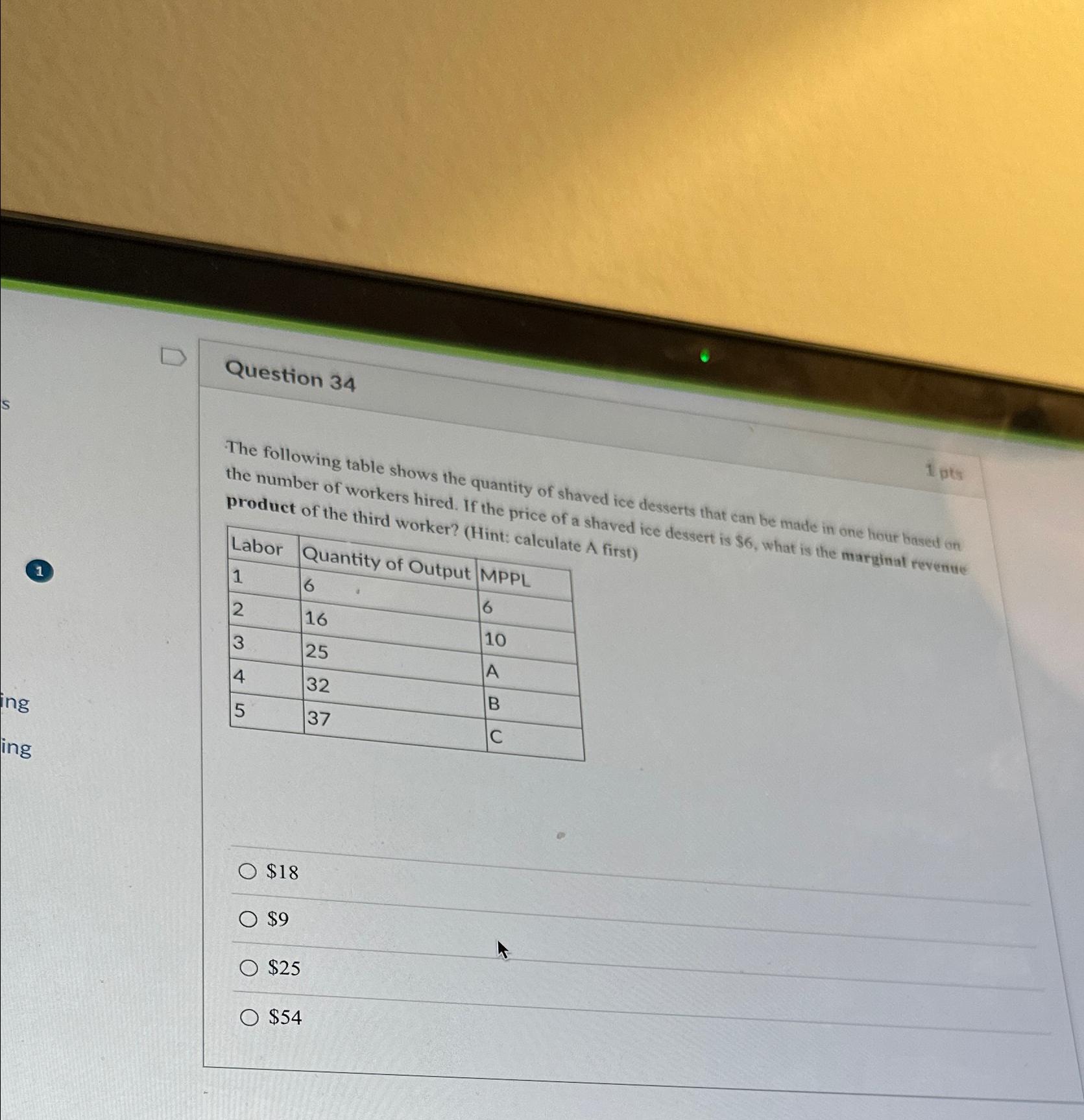 Solved Question 341 ﻿ptsThe following table shows the | Chegg.com