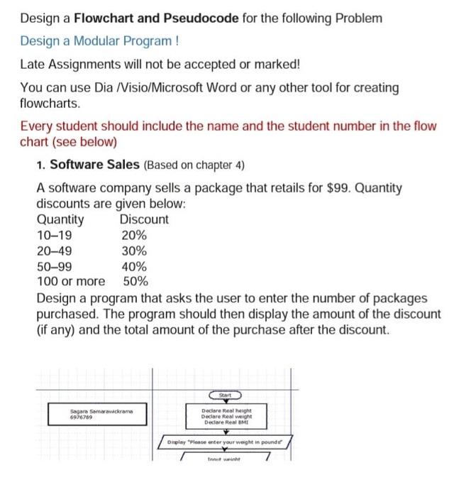 Design a Flowchart and Pseudocode for the following | Chegg.com