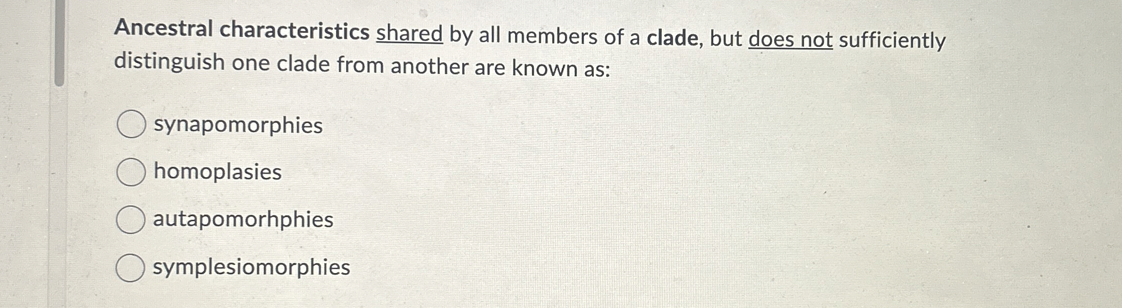Solved Ancestral characteristics shared by all members of a | Chegg.com