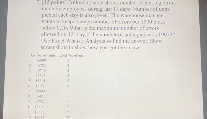 Solved 7. [15 points] Following table shows number of | Chegg.com
