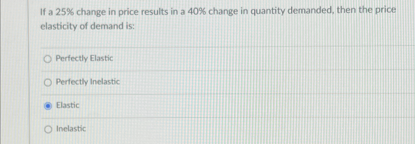 Solved If a 25% ﻿change in price results in a 40% ﻿change in | Chegg.com
