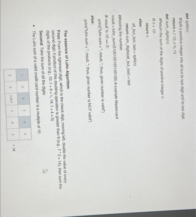 Solved 4. (25 pts) Please check the implementation of Luhn | Chegg.com