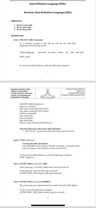 [Solved]: 1data Data Definition Language (DDL) Revision: Dat