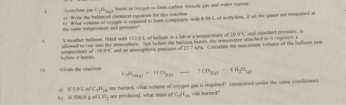 Solved Acetylene gas y burns inoxygen to form carbon dioxide | Chegg.com