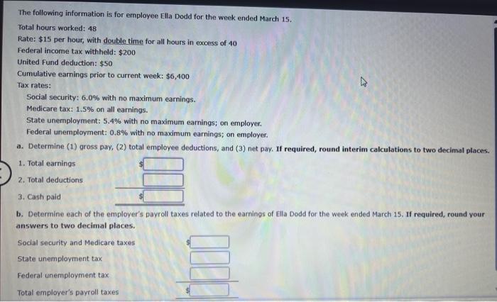 Solved The following information is for employee Ella Dodd | Chegg.com