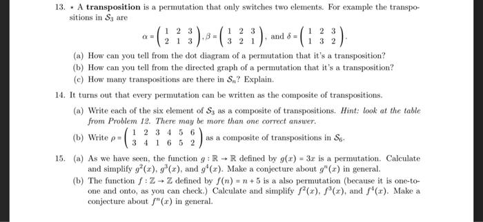 Solved ?? 13. A transposition is a permutation that only | Chegg.com