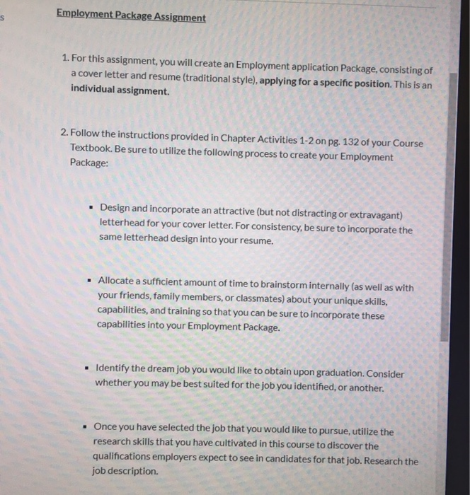 Solved Employment Package Assignment 1. For this assignment, | Chegg.com