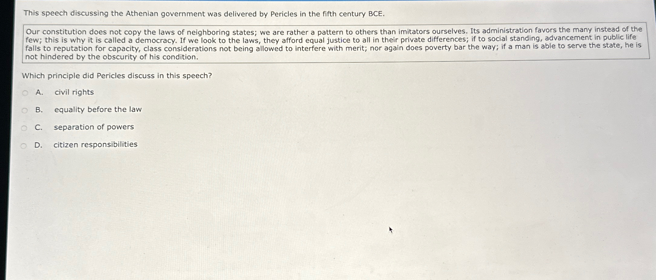 Solved This speech discussing the Athenian government was | Chegg.com