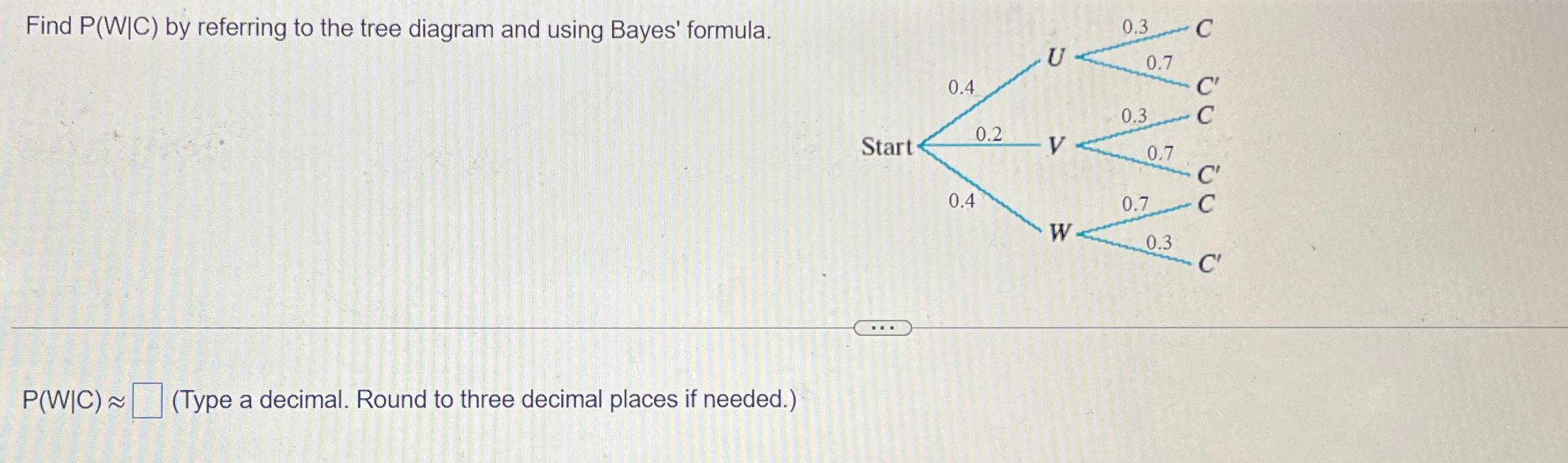 Solved Find P(W|C) ﻿by referring to the tree diagram and | Chegg.com