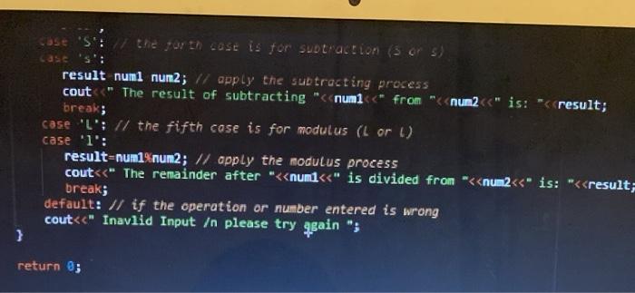 Solved int numl, num2, result; / declare variables for the | Chegg.com