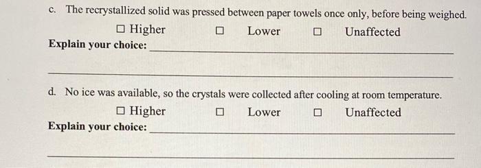 Solved c. The recrystallized solid was pressed between paper | Chegg.com