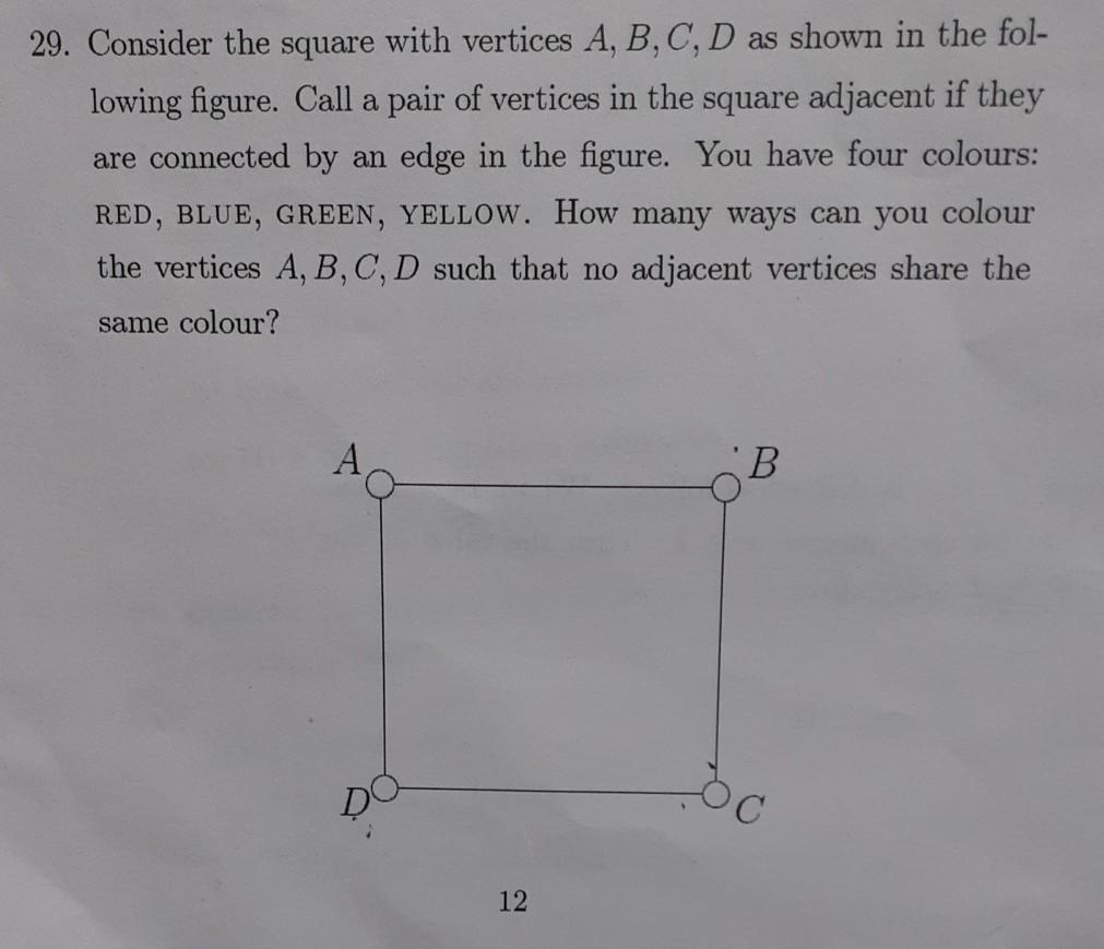 Solved 29. Consider the square with vertices A, B, C, D as | Chegg.com