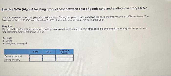 Solved Exercise 5-2A (Algo) Allocating product cost between | Chegg.com