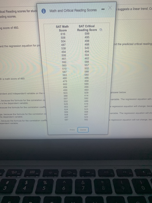 Solved The accompanying table shows the average SAT Math and | Chegg.com