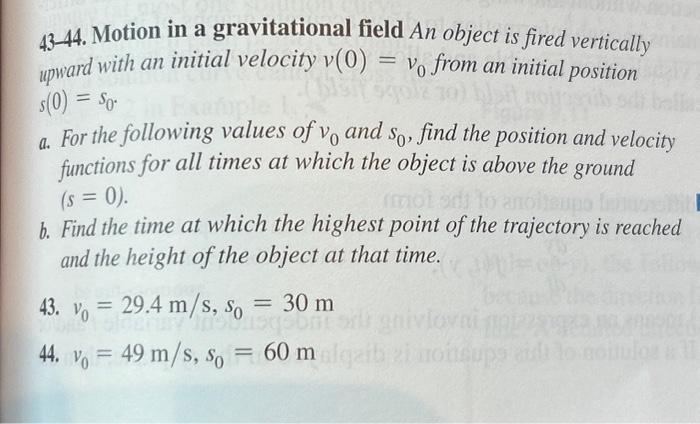 Solved 43-44. Motion in a gravitational field An object is | Chegg.com