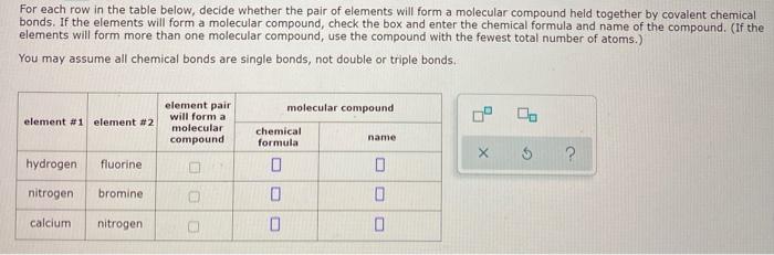 Solved For each row in the table below, decide whether the | Chegg.com