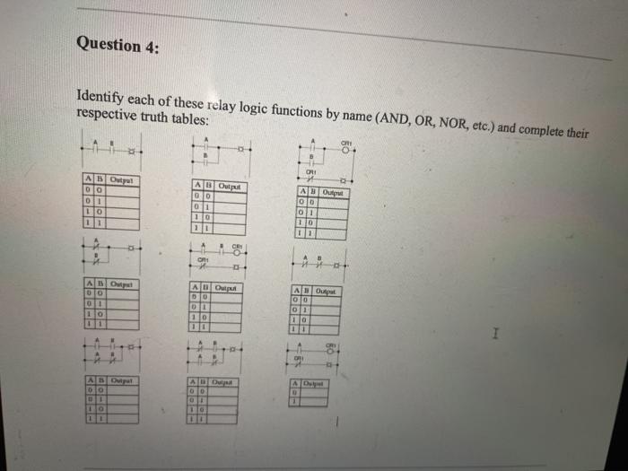 Solved Question 4: Identify each of these relay logic | Chegg.com