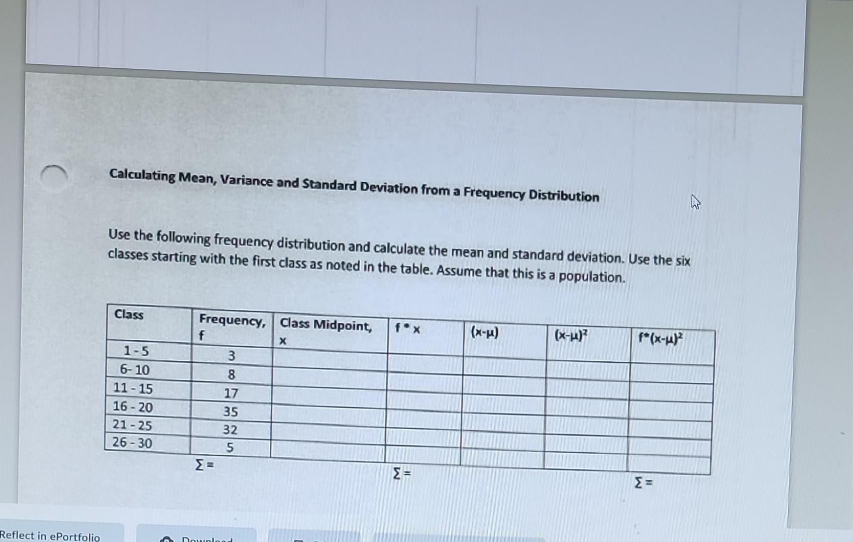Solved Calculating Mean, Variance and Standard Deviation | Chegg.com