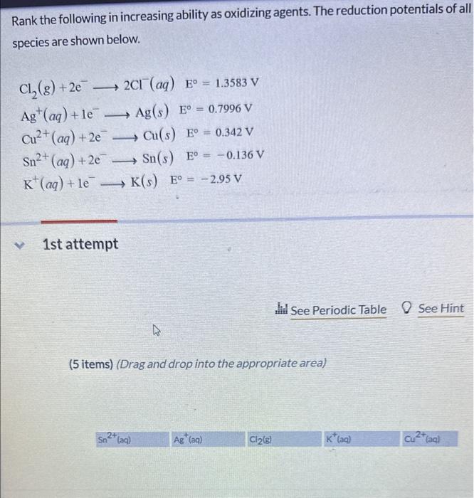 Solved Rank the following in increasing ability as oxidizing | Chegg.com