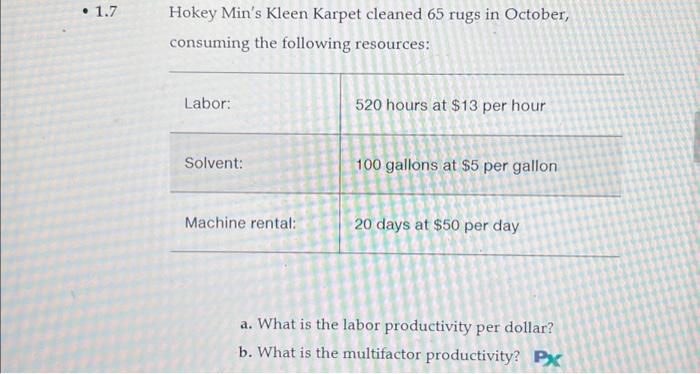 Solved a. What is the labor productivity per dollar? b. What | Chegg.com