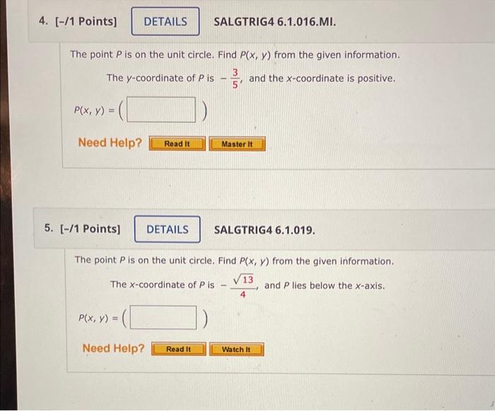 Solved The point P is on the unit circle. Find P(x,y) from | Chegg.com