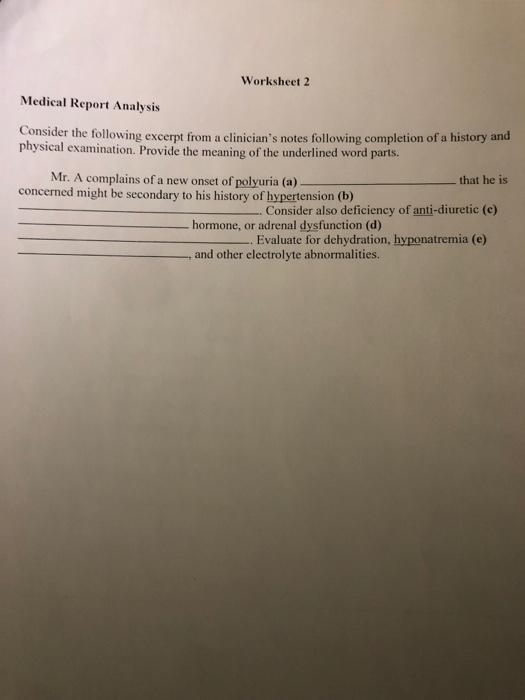 Medical Report Analysis Consider the following | Chegg.com