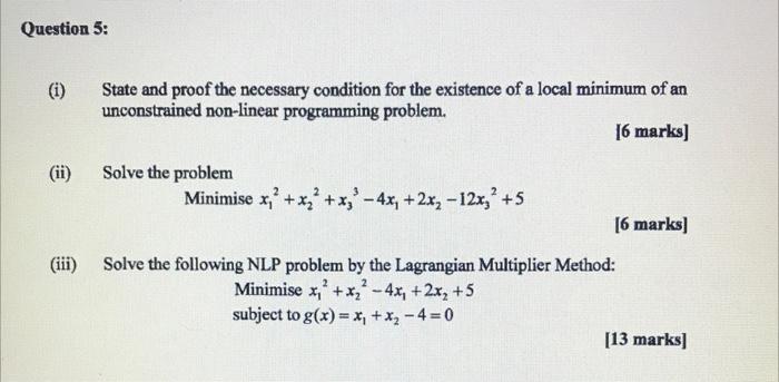 Solved (i) State and proof the necessary condition for the | Chegg.com