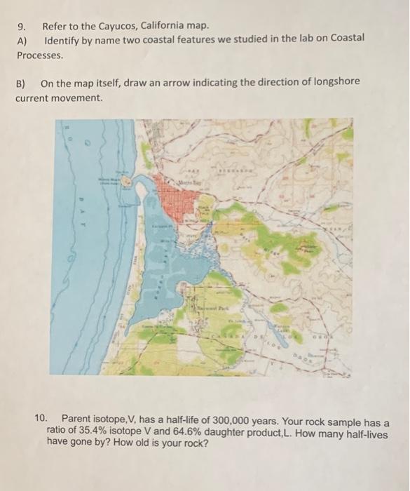 Solved 9. Refer to the Cayucos, California map. A) Identify | Chegg.com