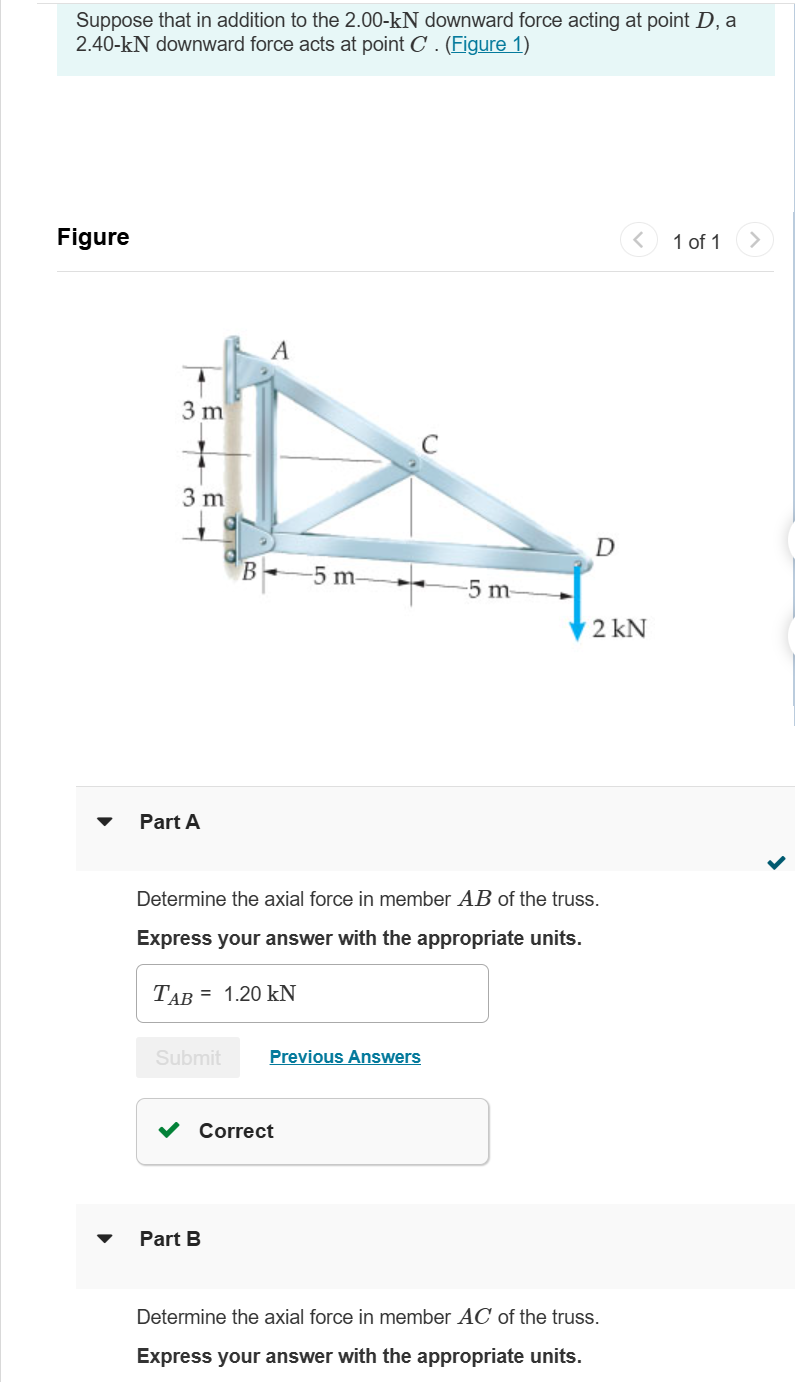 Solved \( 2.40-\mathrm{kN} \) ﻿downward force acts at point | Chegg.com