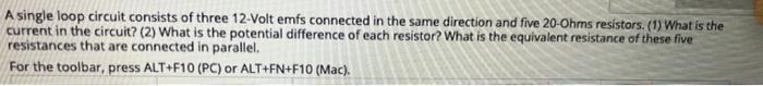 Solved A single loop circuit consists of three 12-Volt emfs | Chegg.com