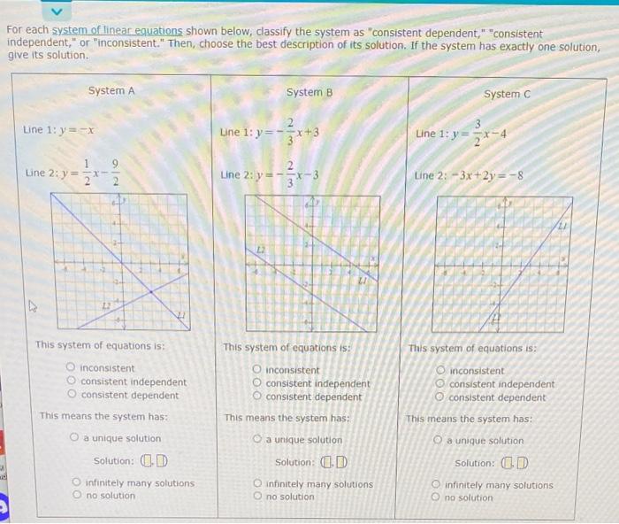 Solved For each system of linear equations shown below, | Chegg.com