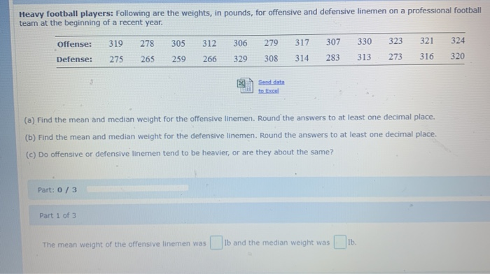 Solved Heavy football players: Following are the weights, in | Chegg.com