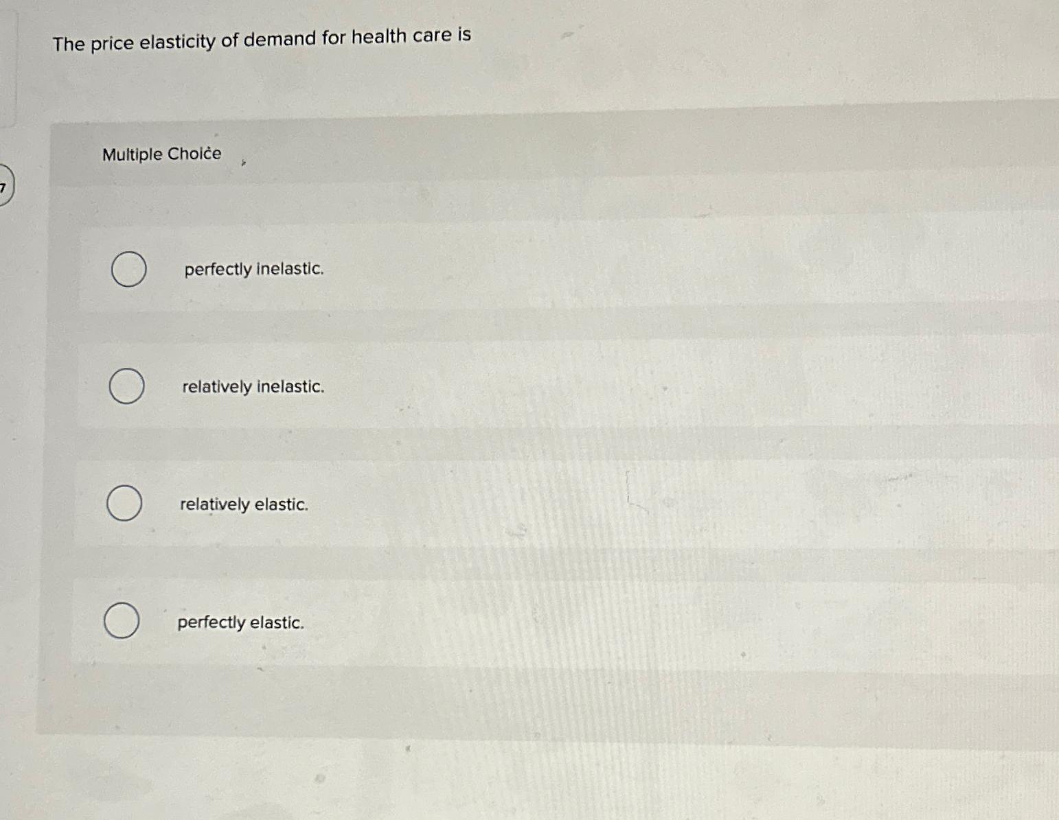 Solved The price elasticity of demand for health care | Chegg.com